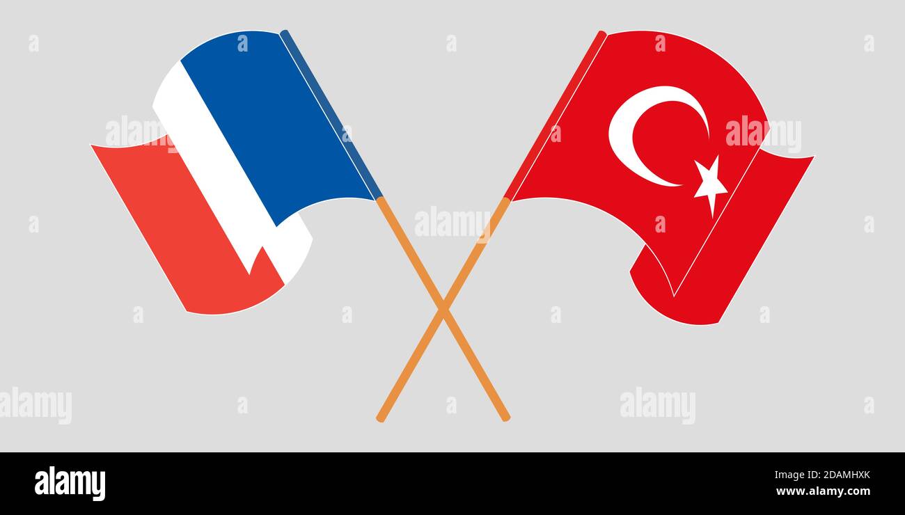 Crossed and waving flags of Turkey and France. Vector illustration ...