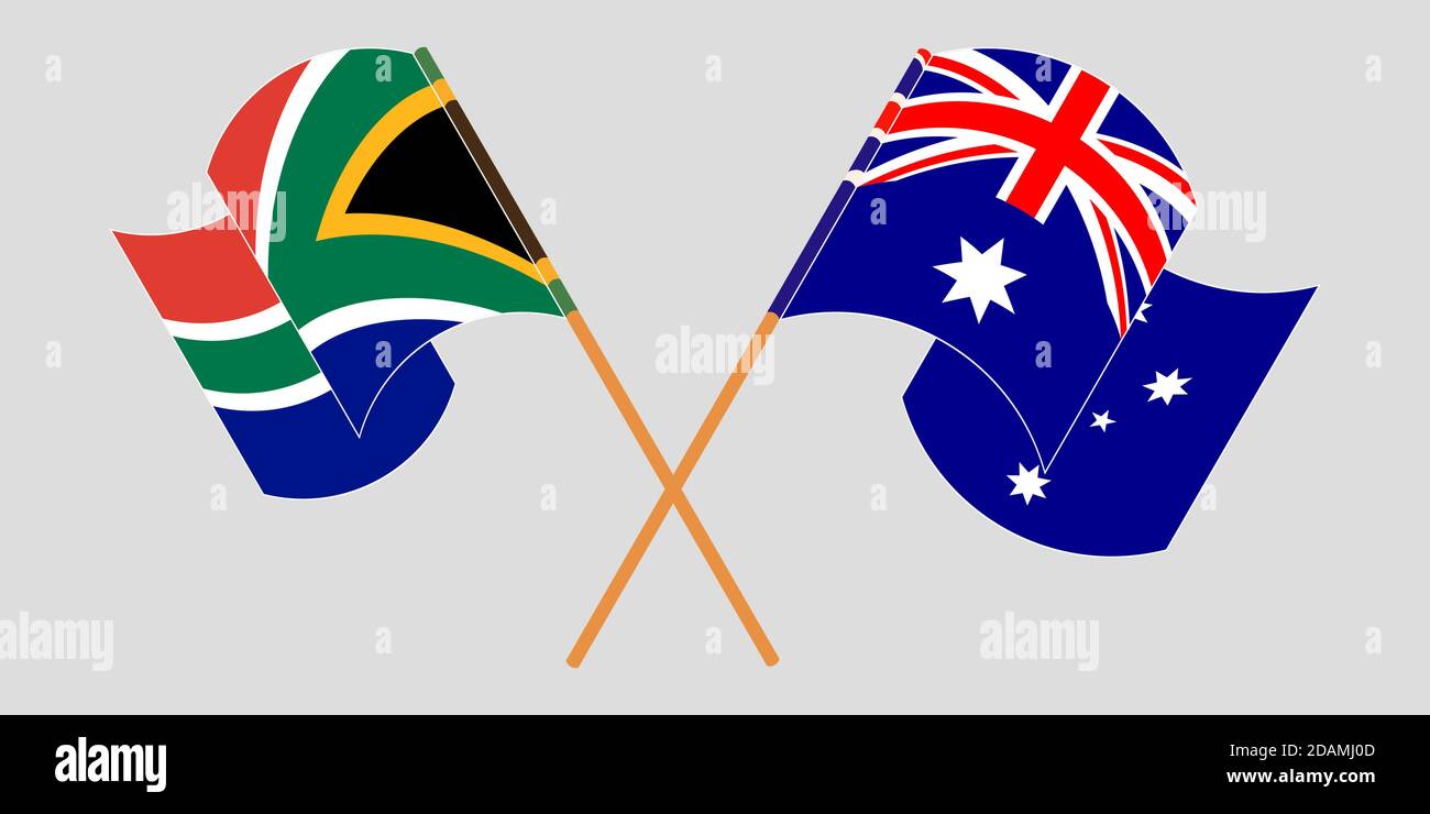 Crossed and waving flags of RSA and Australia. Vector illustration ...