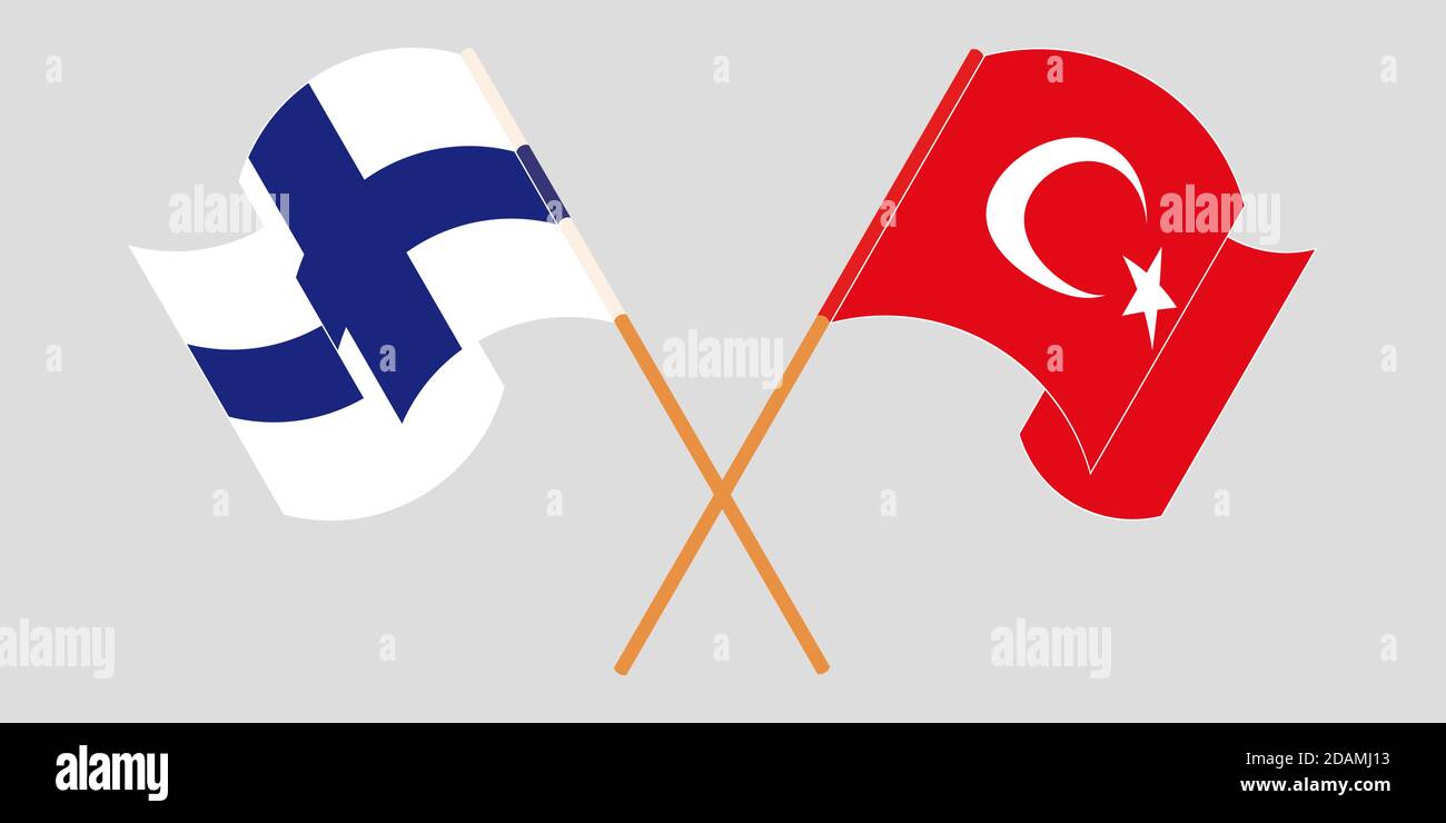 Crossed and waving flags of Turkey and Finland. Vector illustration ...