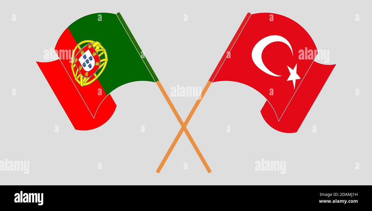 Crossed and waving flags of Turkey and Portugal. Vector illustration ...