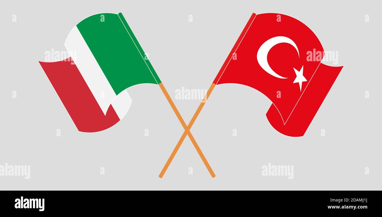 Crossed and waving flags of Turkey and Italy. Vector illustration Stock ...