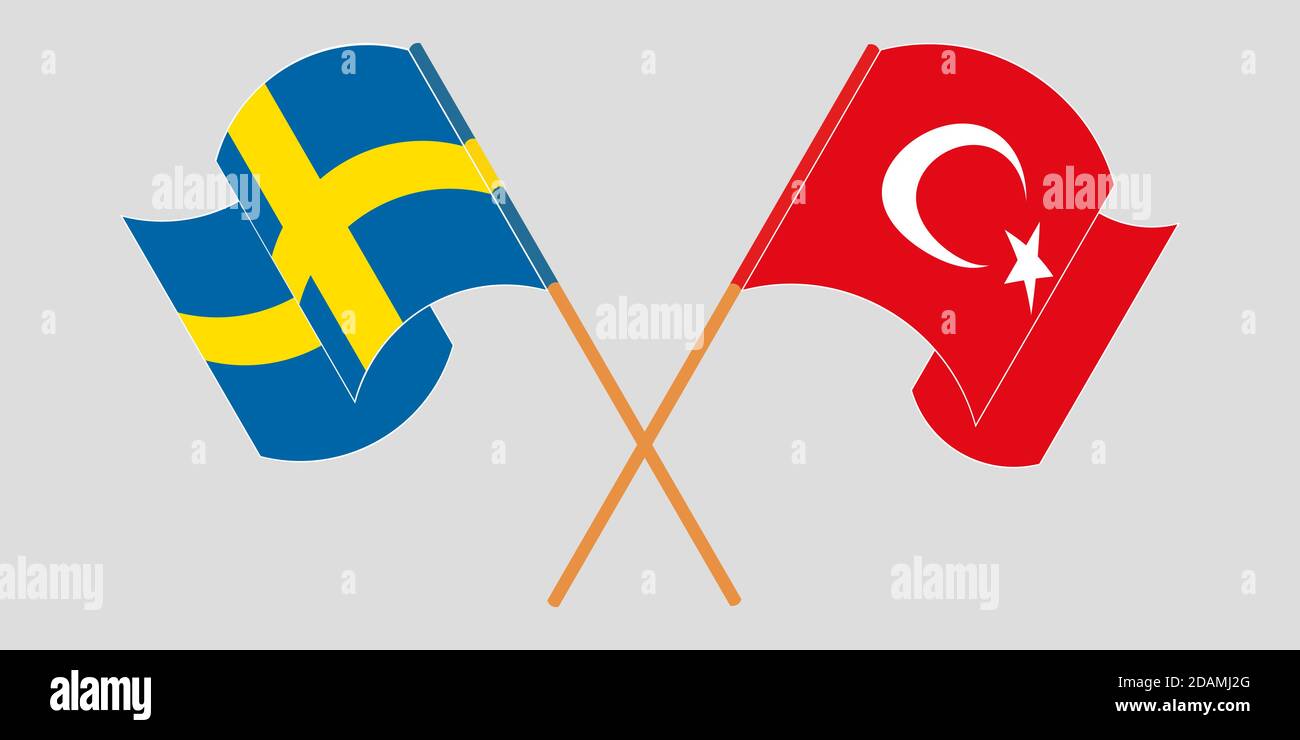 Crossed and waving flags of Turkey and Sweden. Vector illustration ...