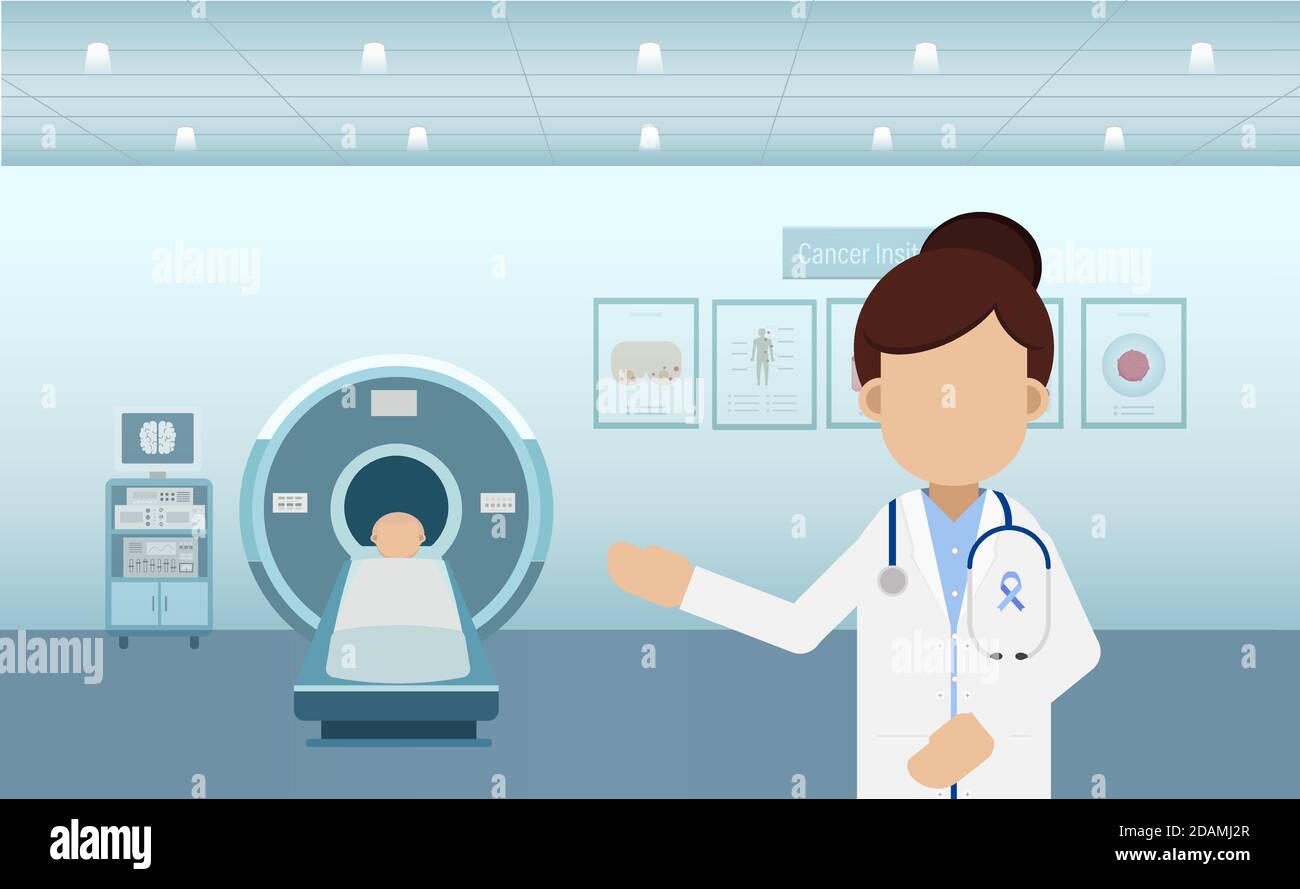 Doctor with cancer patient and ct scanner flat design vector ...