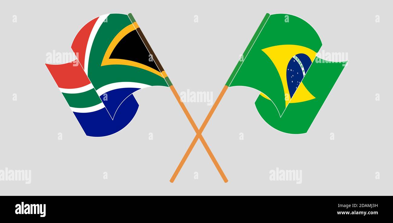 Crossed and waving flags of RSA and Brazil. Vector illustration Stock ...