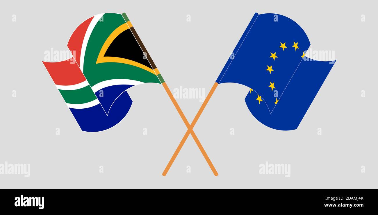 Crossed and waving flags of South Africa and the EU. Vector ...