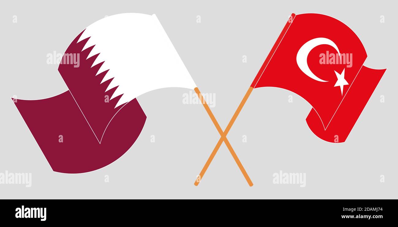 Crossed and waving flags of Turkey and Qatar. Vector illustration Stock ...