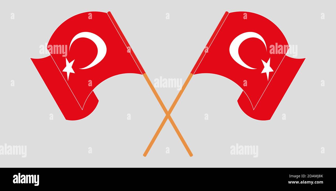 Crossed and waving flags of Turkey. Vector illustration Stock Vector ...