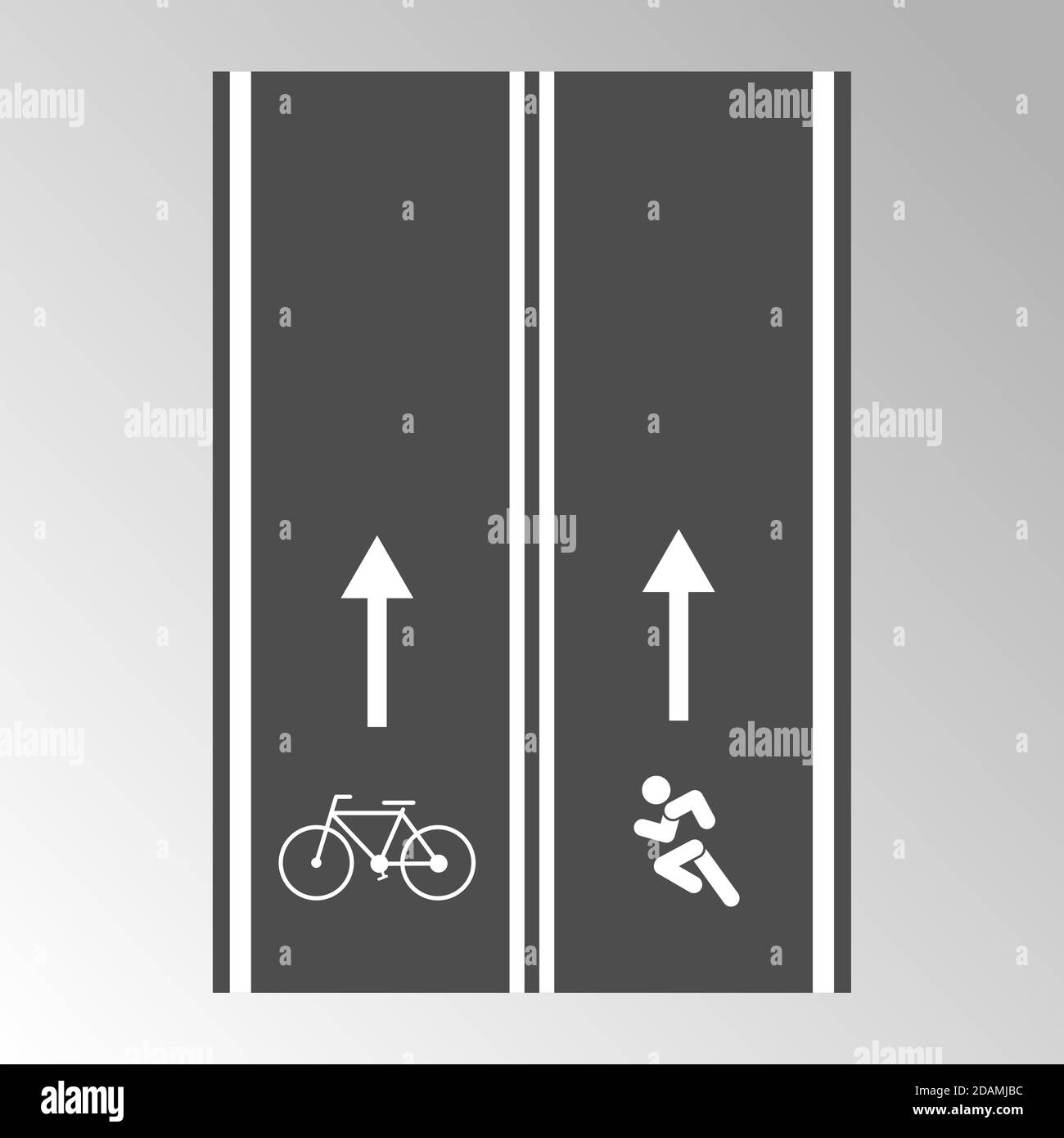Paved track for running and Cycling with direction signs, flat style ...