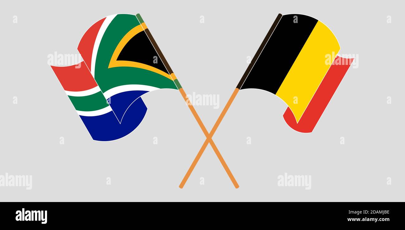Crossed and waving flags of RSA and Belgium. Vector illustration Stock ...