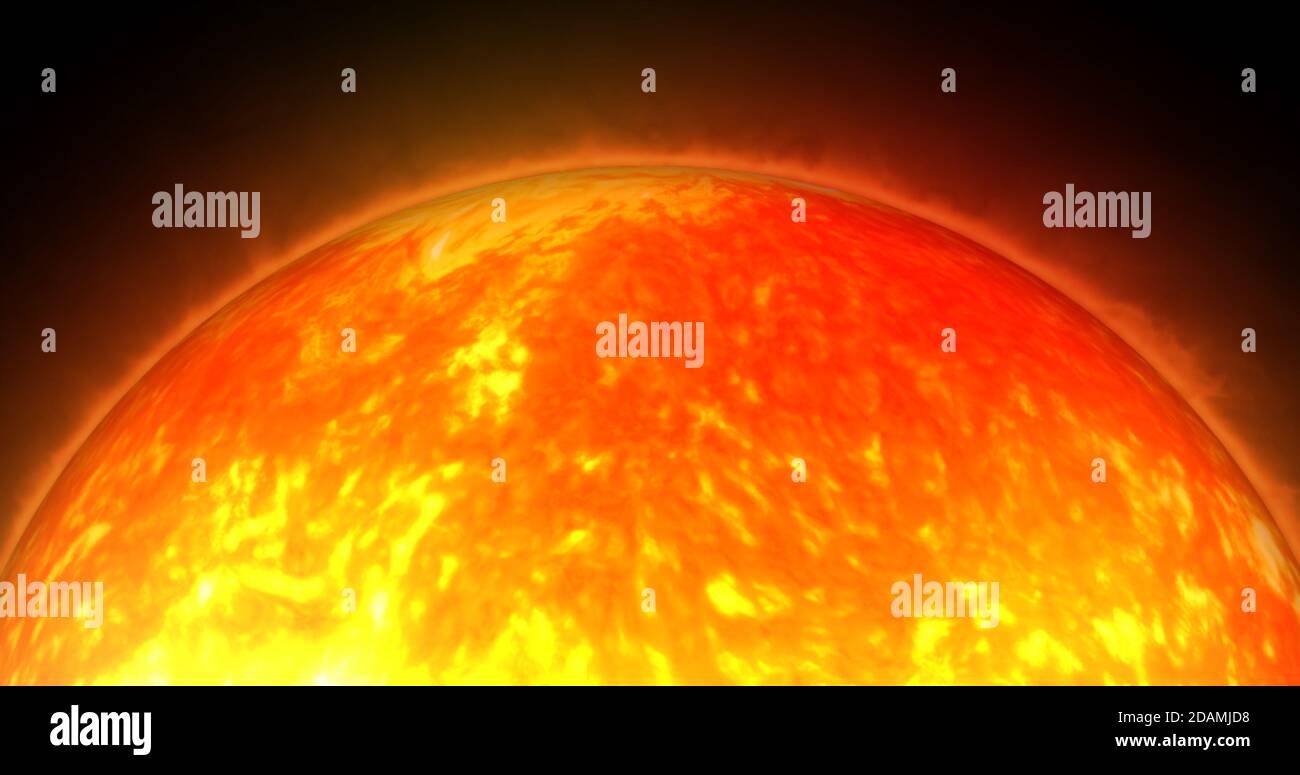 3d rendered Volcanoes of the sun surface. waving lava upon the sun ...
