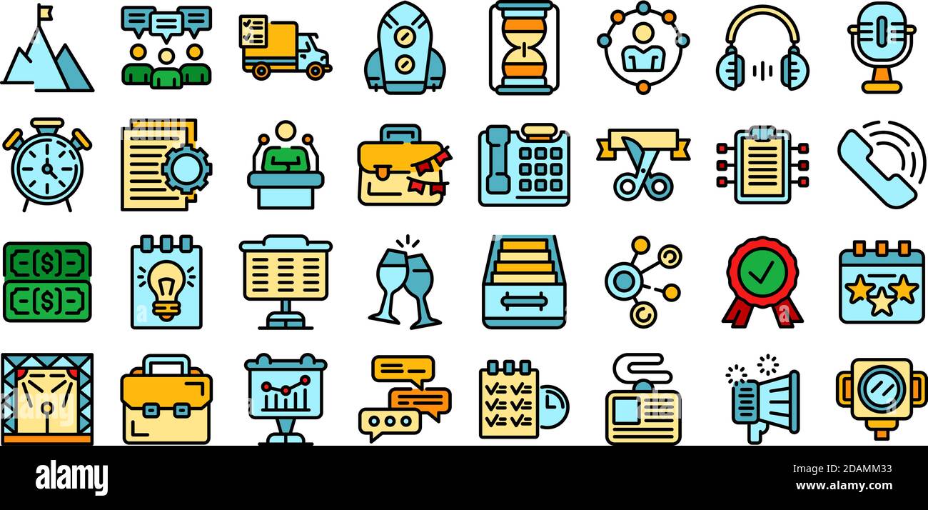 Event management icons set. Outline set of event management vector ...