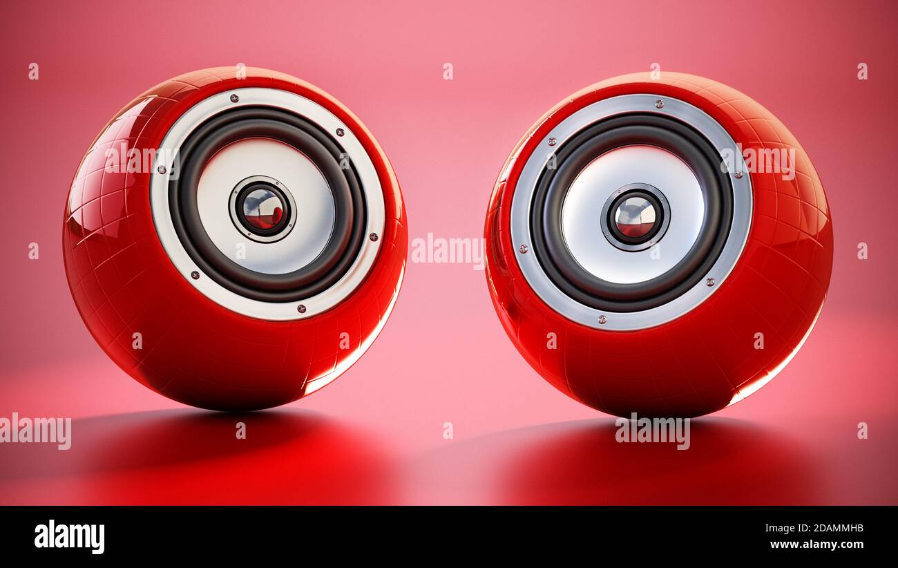 Generic smart speakers standing on red background. 3D illustration ...