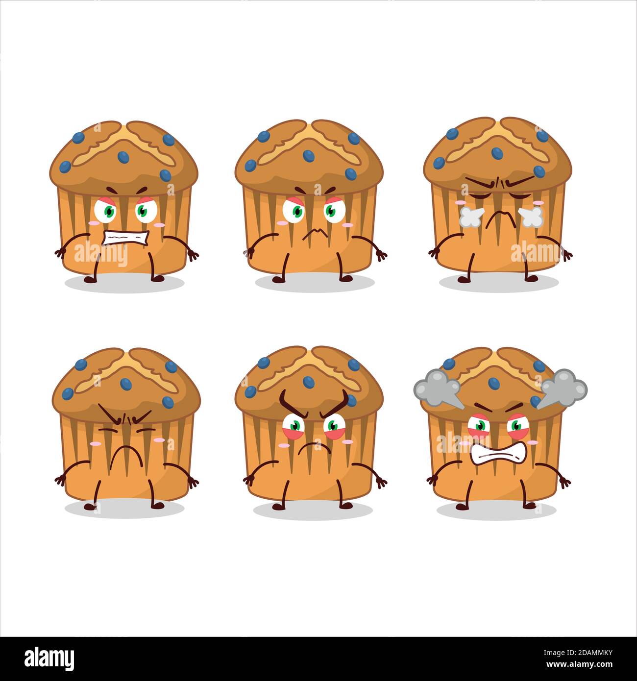Blueberry muffin cartoon character with various angry expressions Stock ...