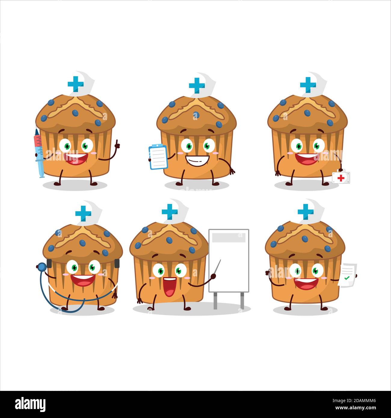 Doctor profession emoticon with blueberry muffin cartoon character ...