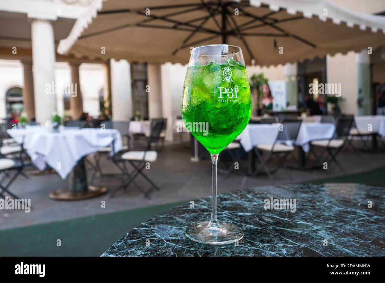 Padua, Italy - August 16 2020: Aperitivo Green Spritz P31 at Caffe ...