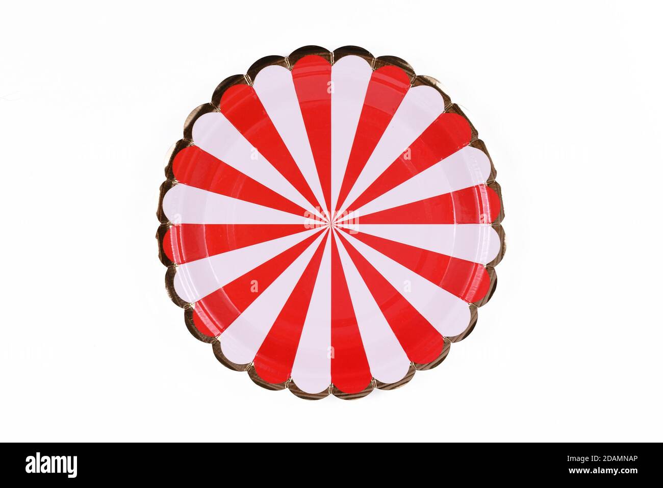 Red and white striped party paper plate isolated on white background ...