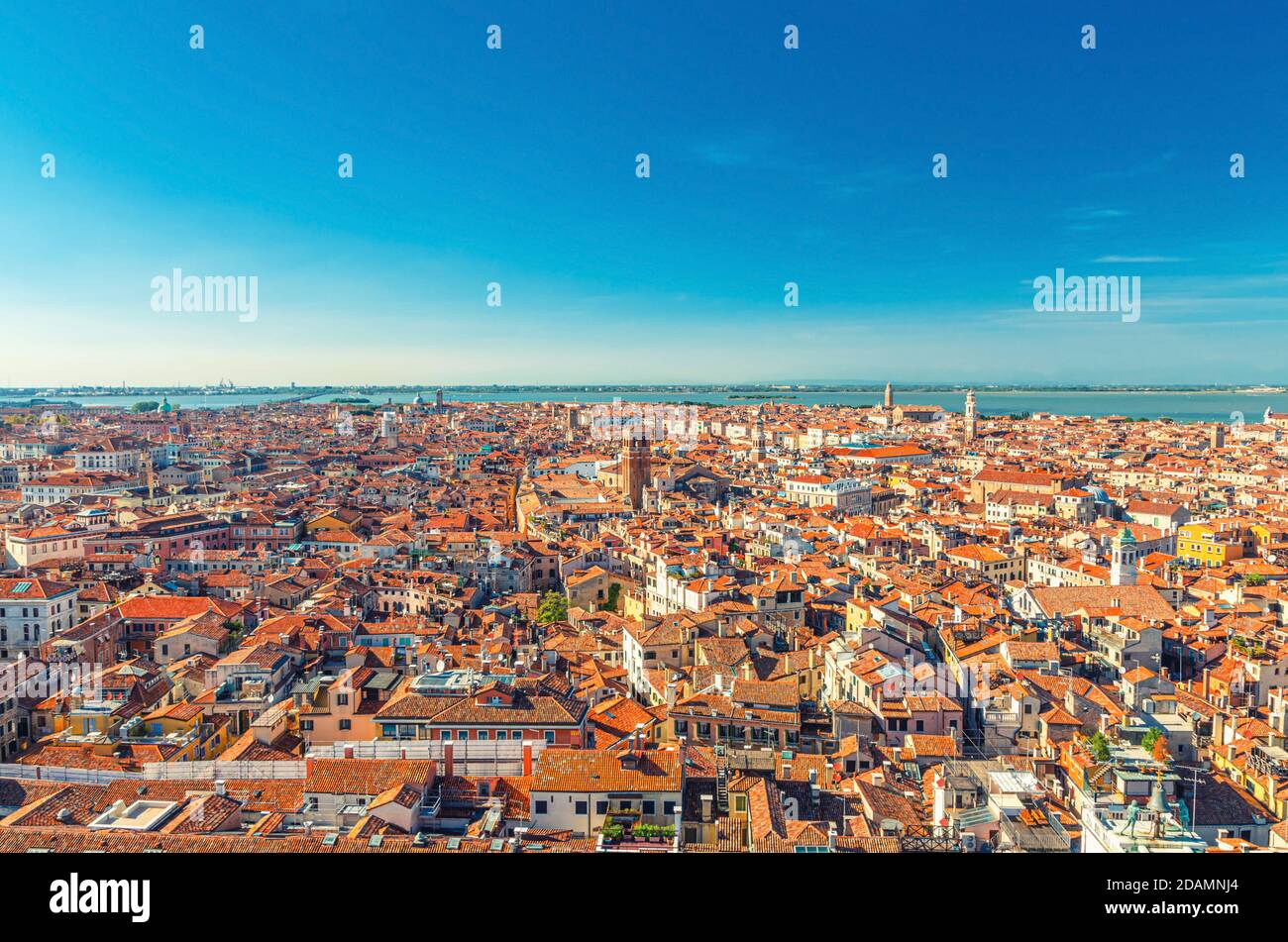 Aerial panoramic view of Venice city old historical centre, buildings ...