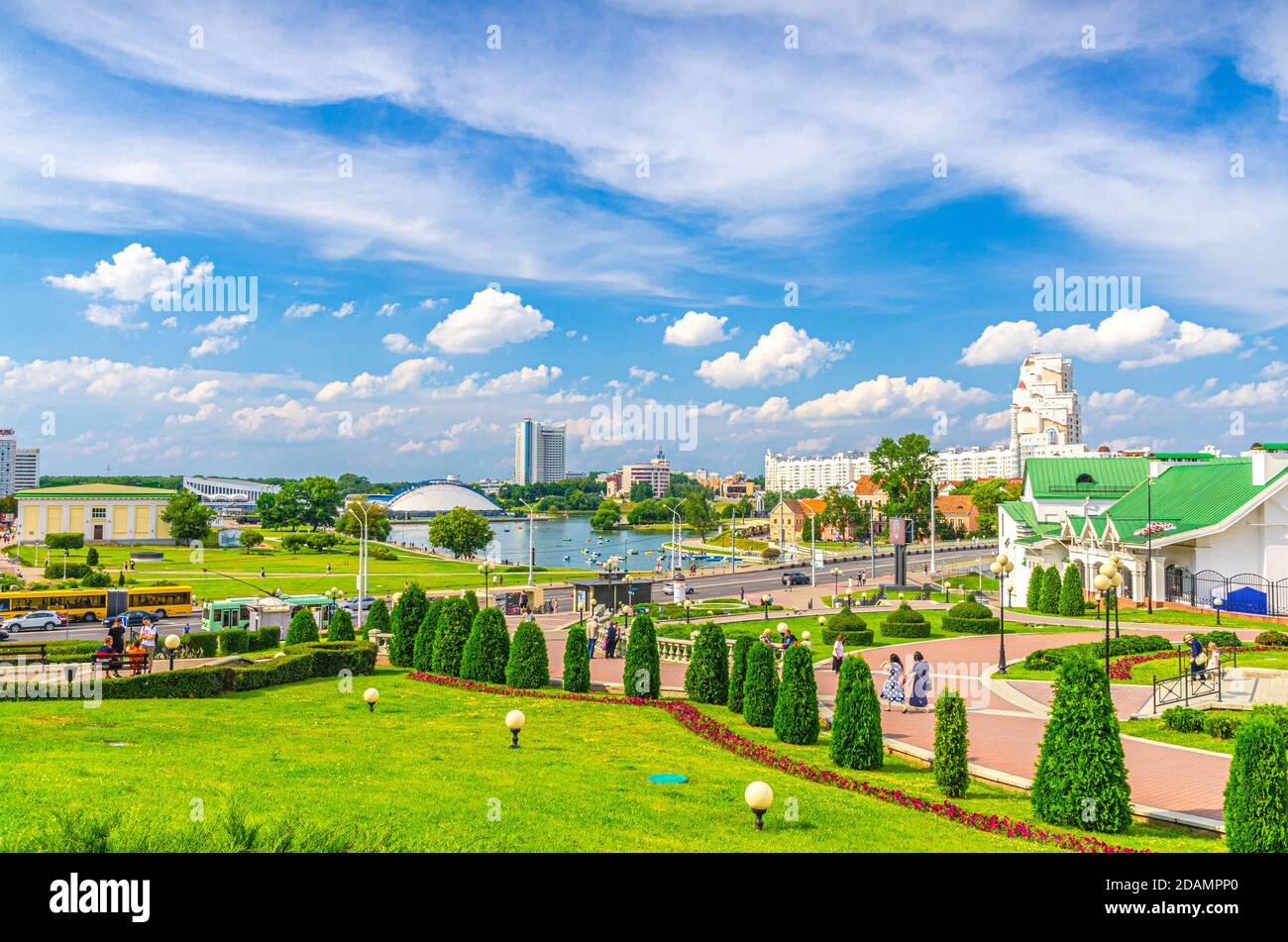 Minsk, Belarus, July 26, 2020: cityscape of Minsk city with Nemiga ...
