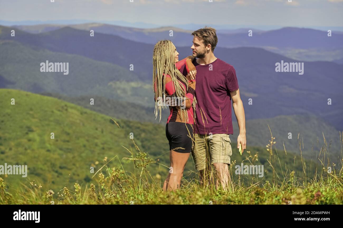 Love and trust. Romantic relations. Journey to mountains concept ...