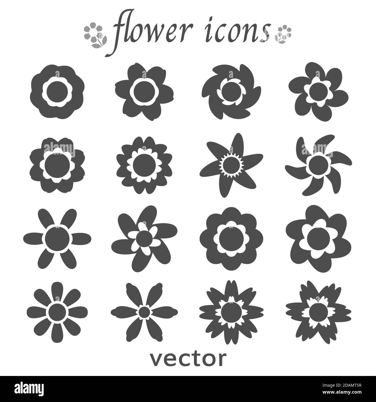 Collection of different stylistic flowers icons set.Vector illustration ...