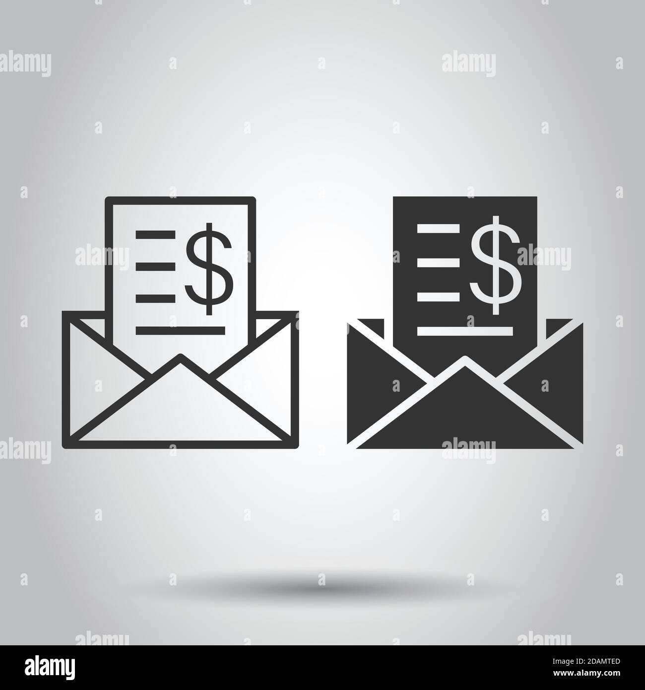 Envelope with money icon in flat style. E-mail cash vector illustration ...