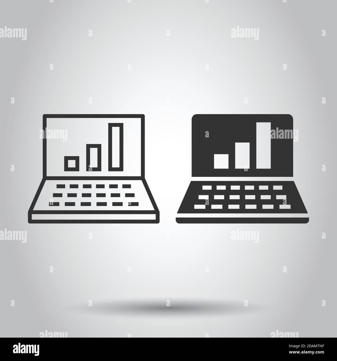 Laptop chart icon in flat style. SEO data vector illustration on white ...
