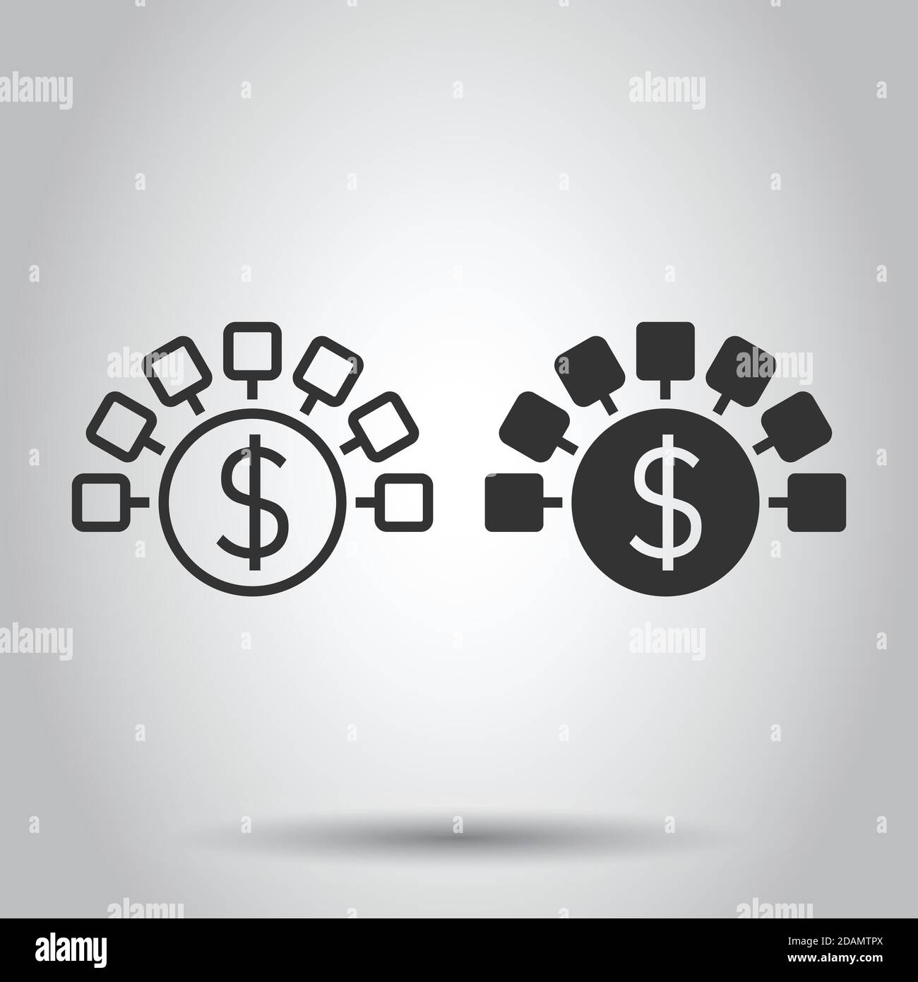 Money revenue icon in flat style. Dollar coin vector illustration on ...