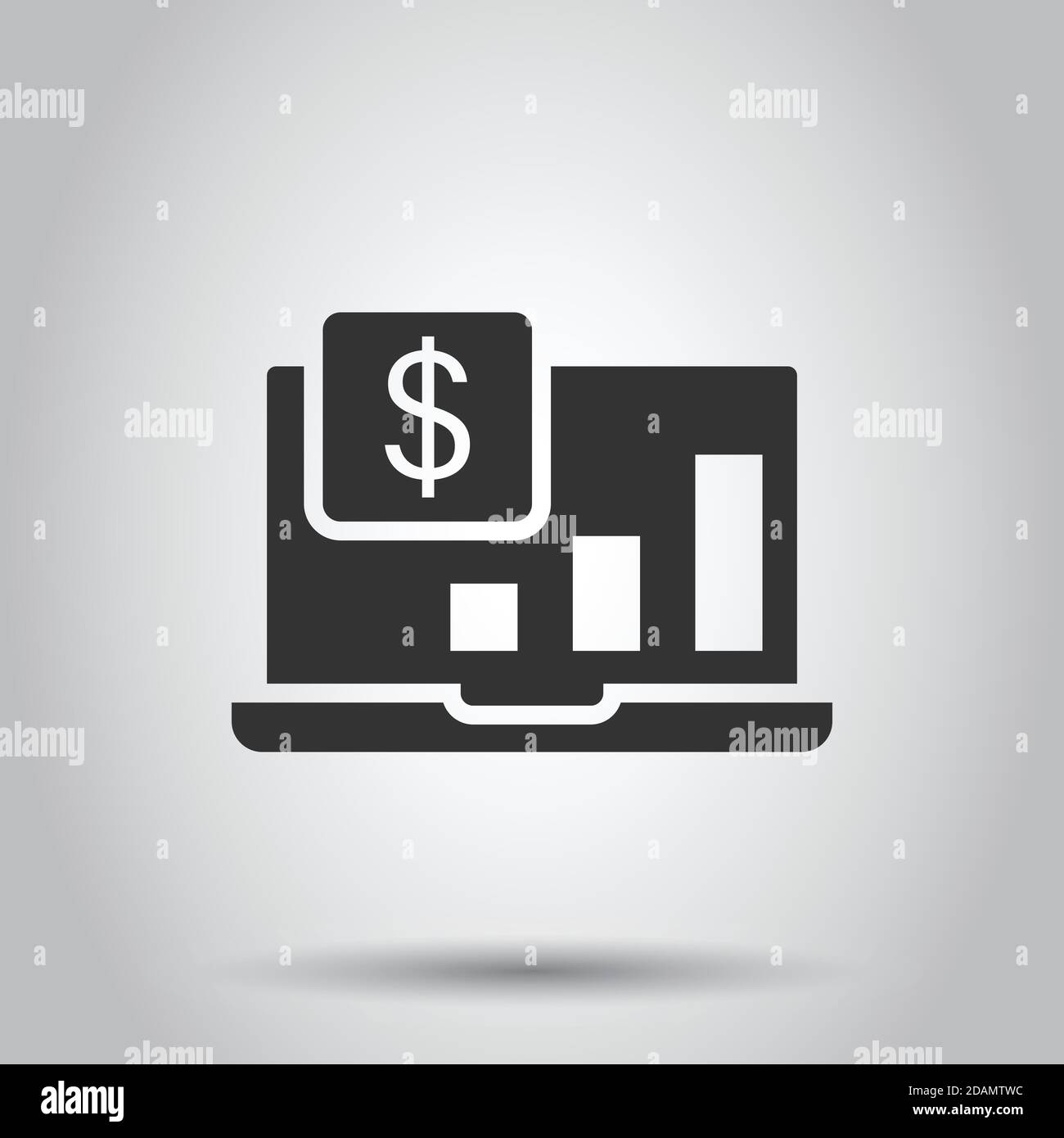 Laptop computer chart icon in flat style. Money diagram vector ...