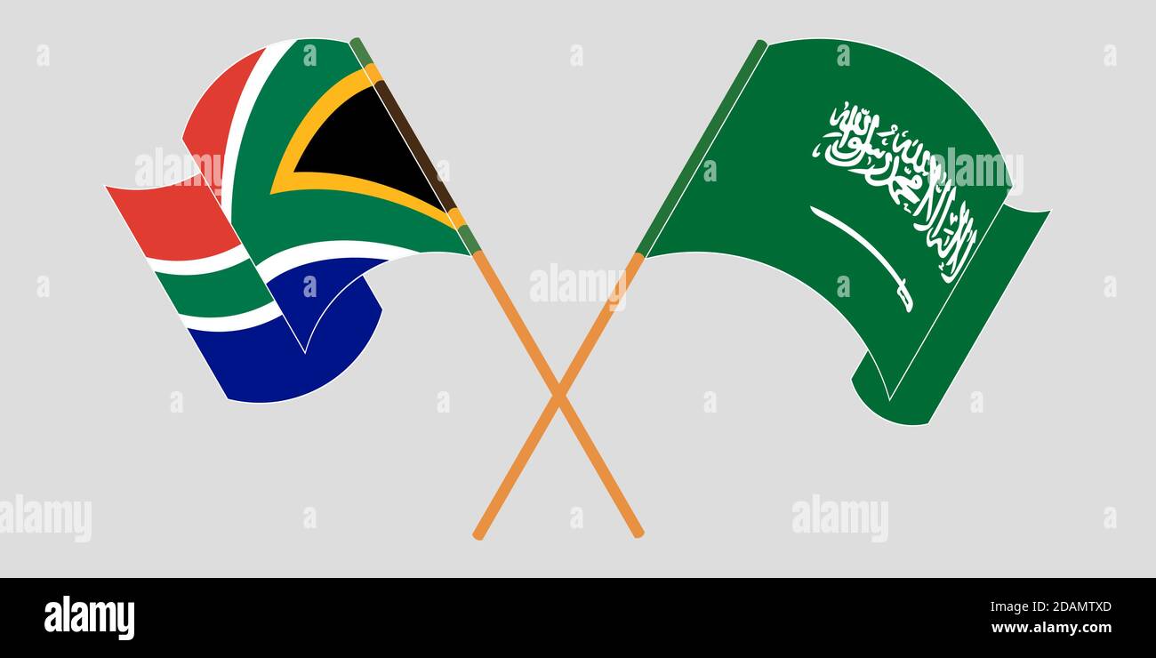 Crossed and waving flags of South Africa and the Kingdom of Saudi ...