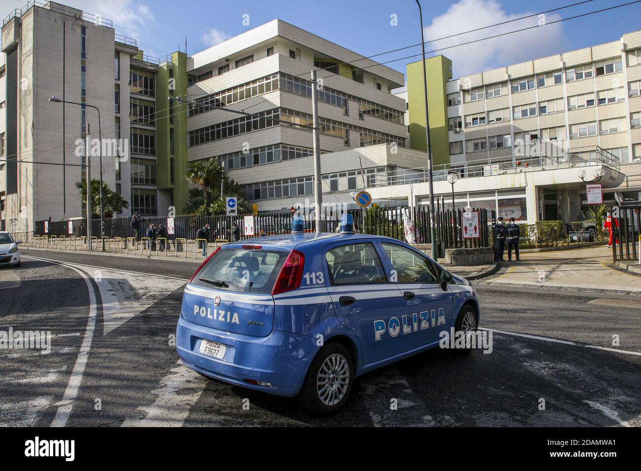 the outside of the hospital structure manned by the police forces Stock ...