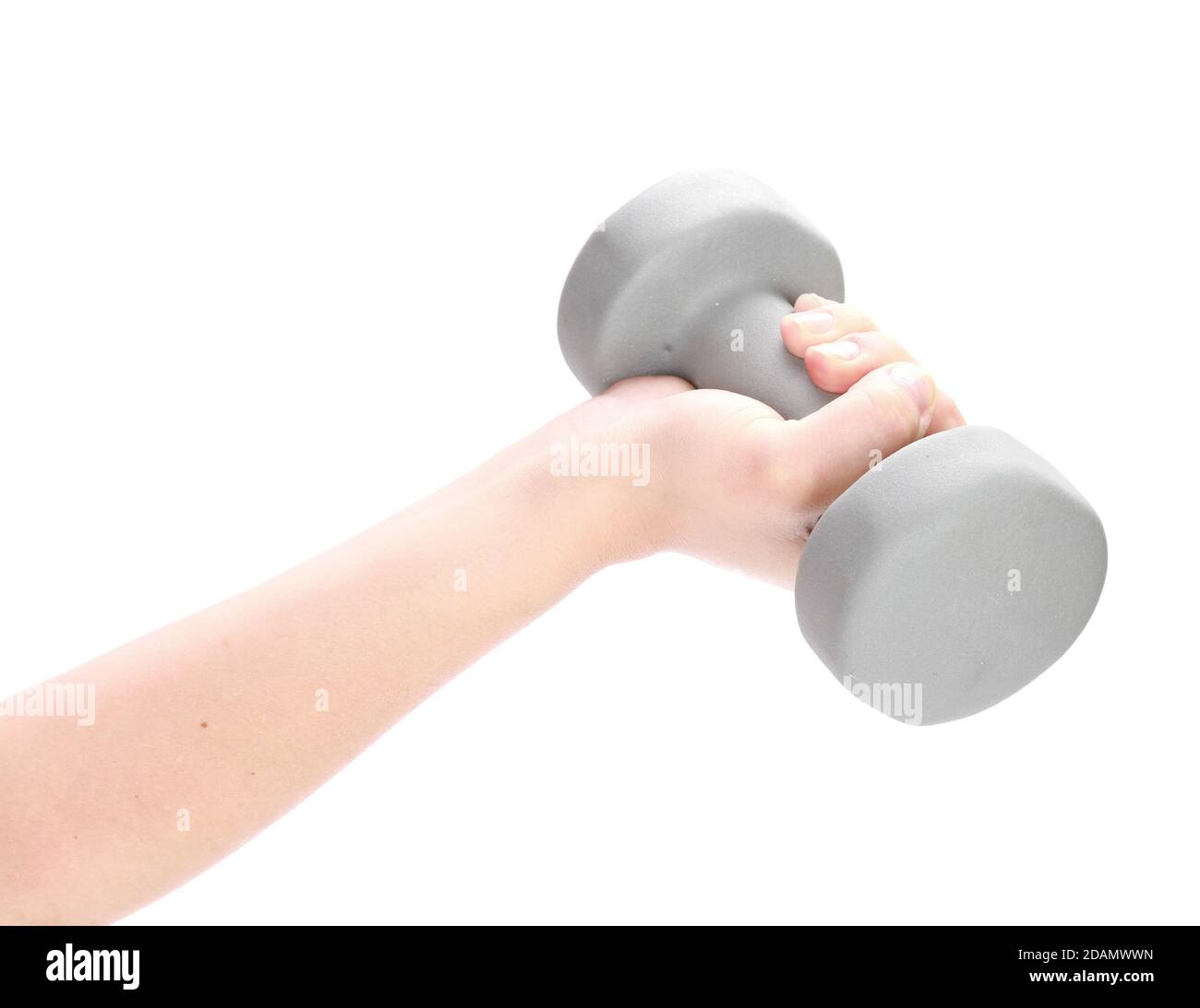 Person lifting a dumbbell on a white background Stock Photo - Alamy
