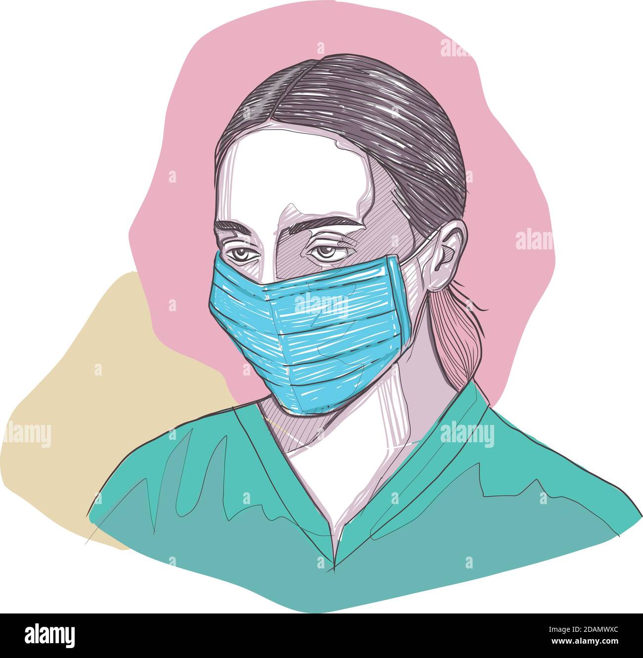 Hand drawn illustration or drawing of a nurse with a mask Stock Vector ...