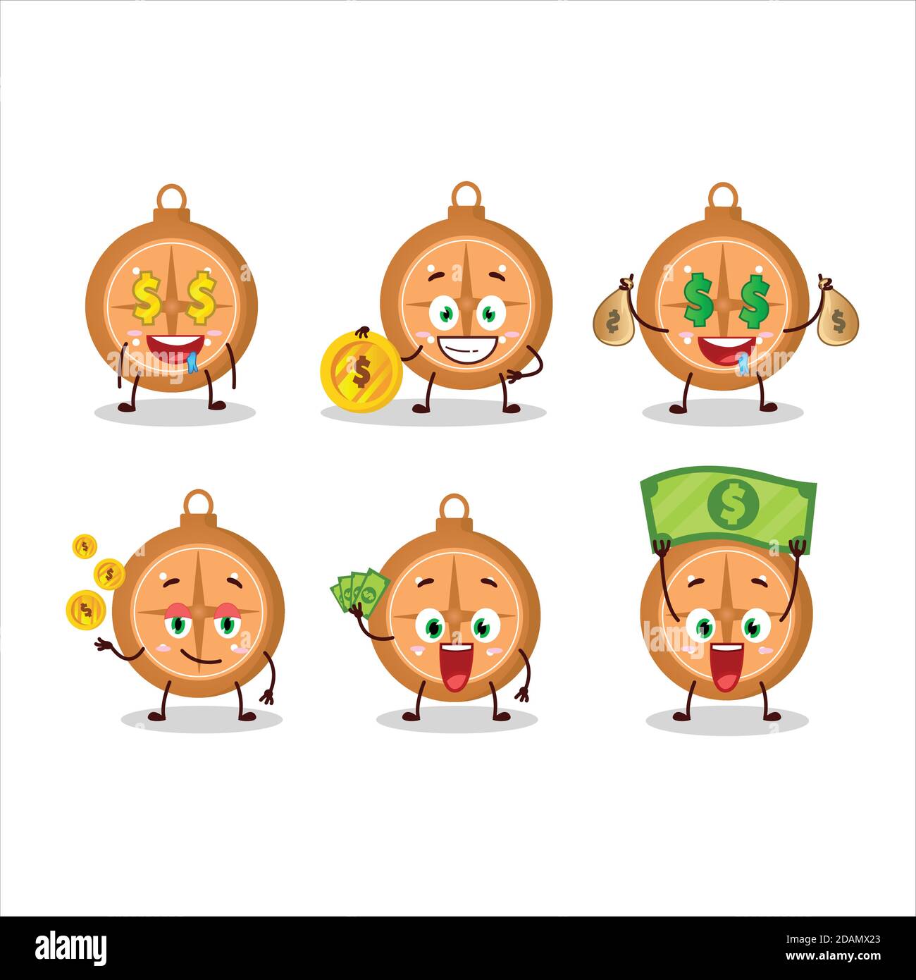 Compass cookies cartoon character with cute emoticon bring money Stock ...