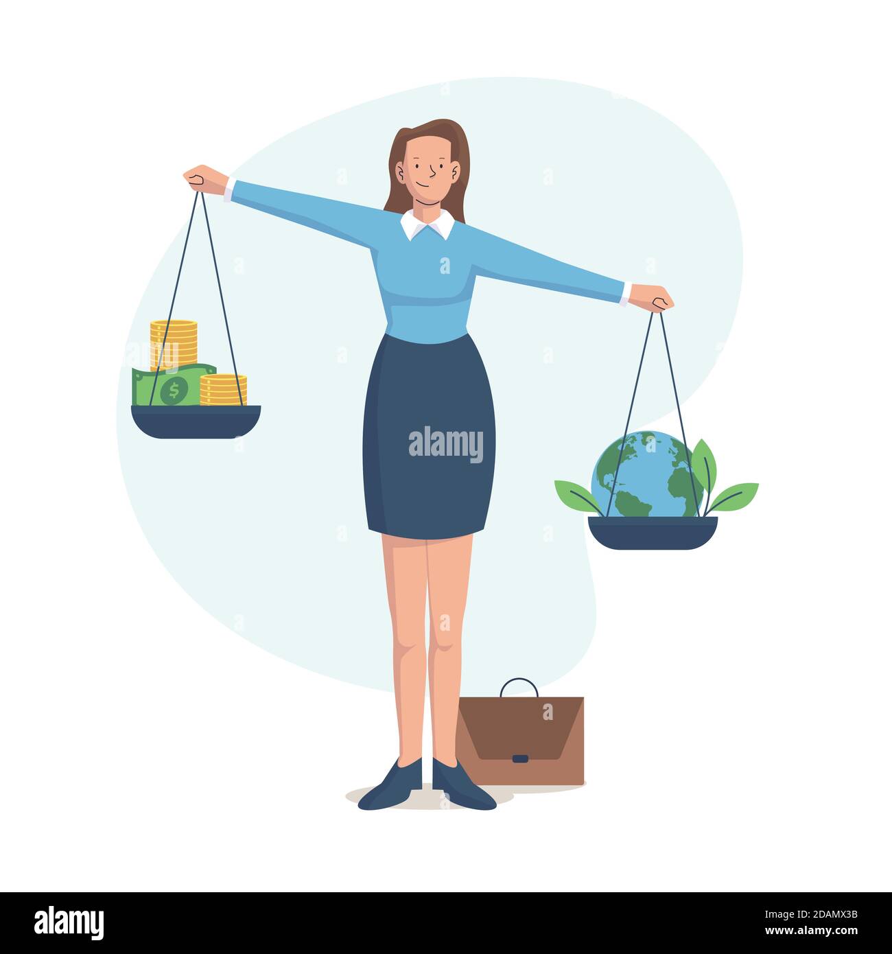 Business ethics concept illustration with woman and balance ...