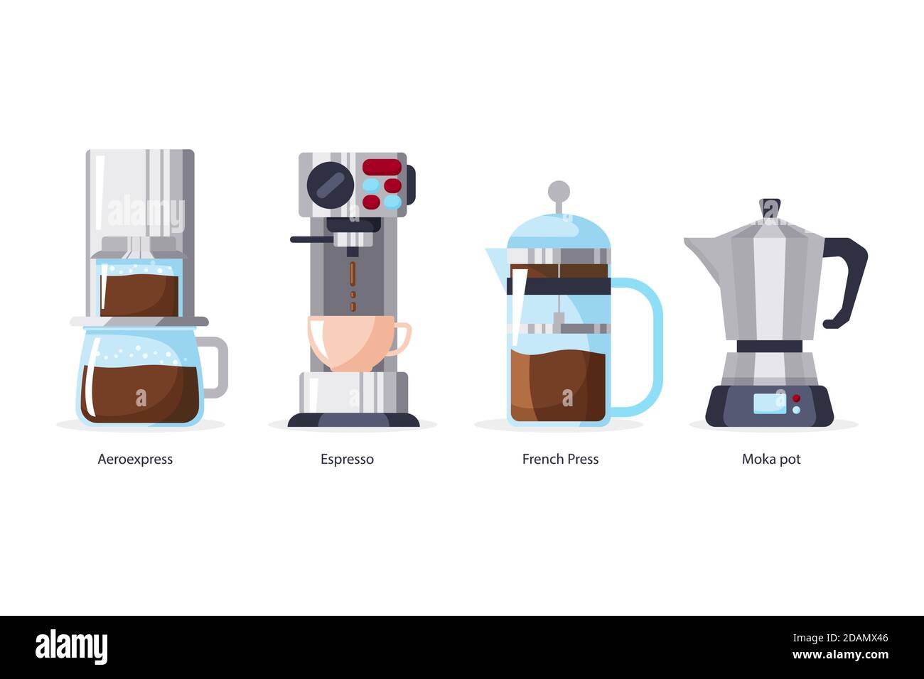 Flat design coffee brewing methods set Vector illustration Stock Vector ...