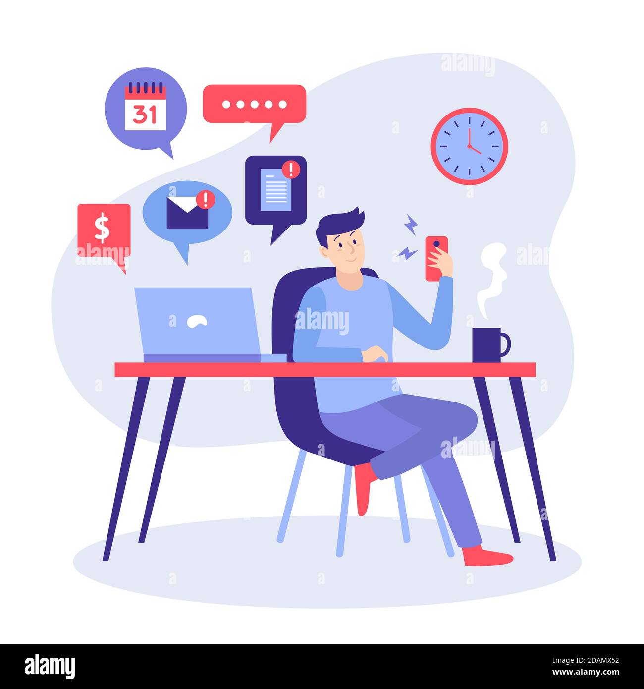 Man using his phone instead of working Vector illustration Stock Vector ...