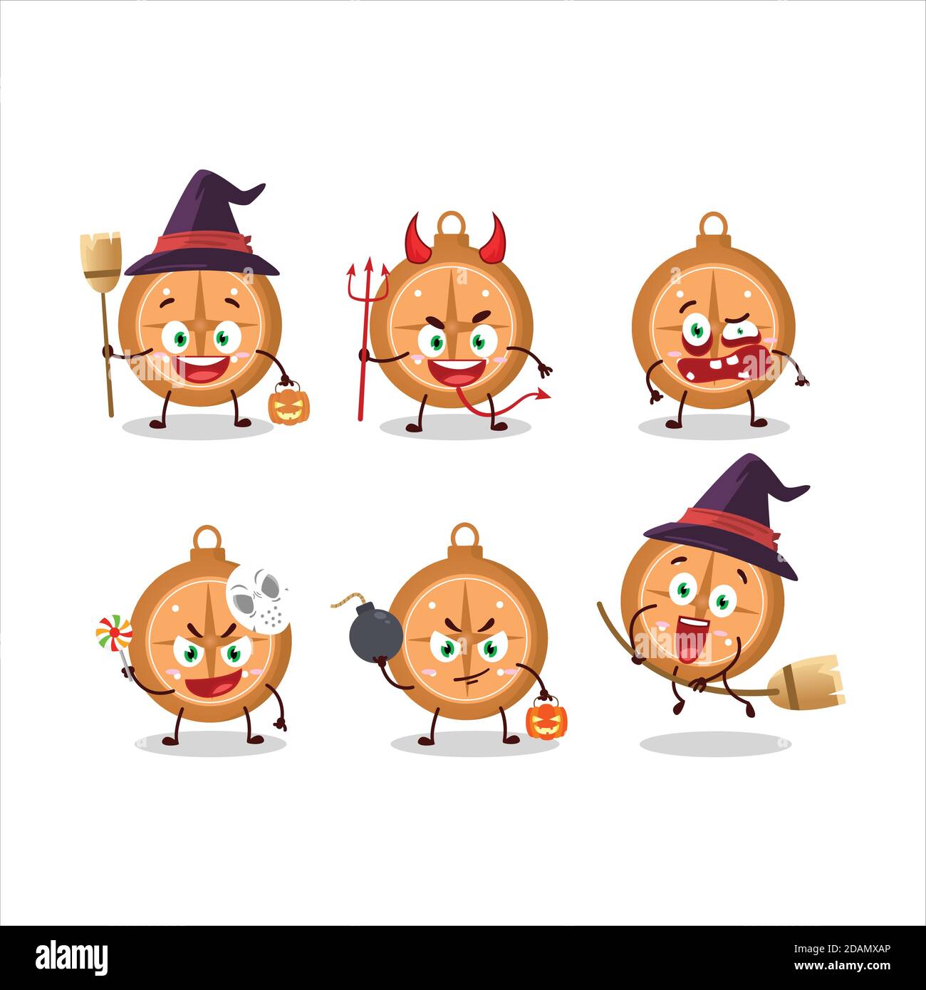 Halloween expression emoticons with cartoon character of compass ...
