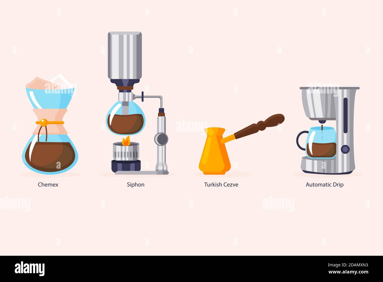 Flat design coffee brewing methods pack Vector illustration Stock ...