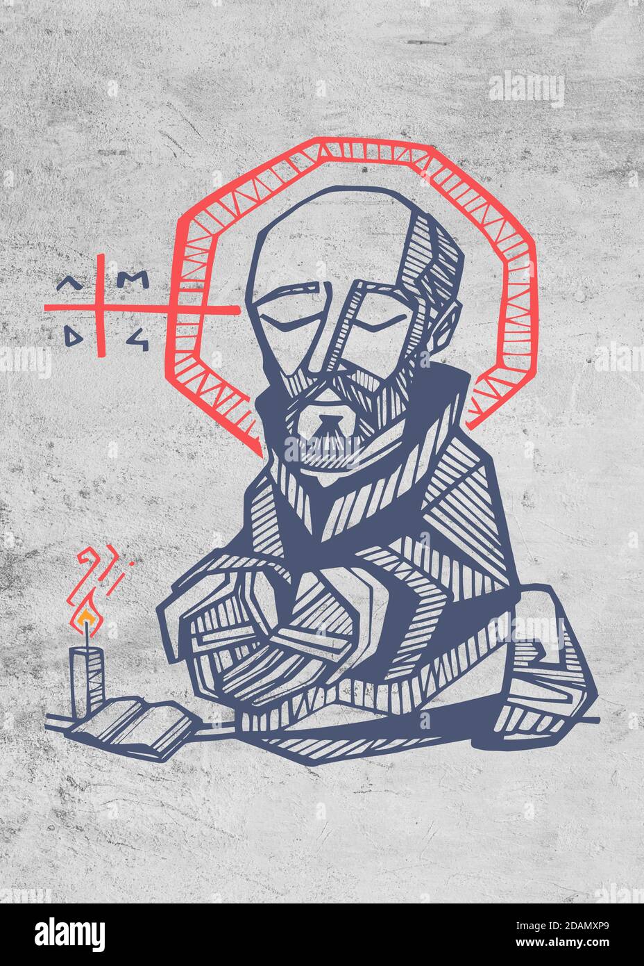 Digital illustration or drawing of the Jesuit Saint Ignatius of Loyola ...