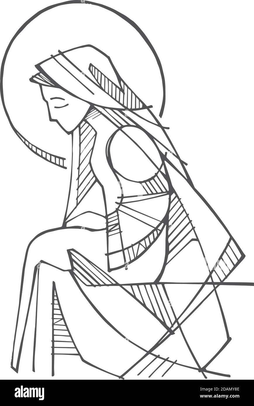 Digital hand drawn illustration or drawing of Virgin Mary Stock Vector ...