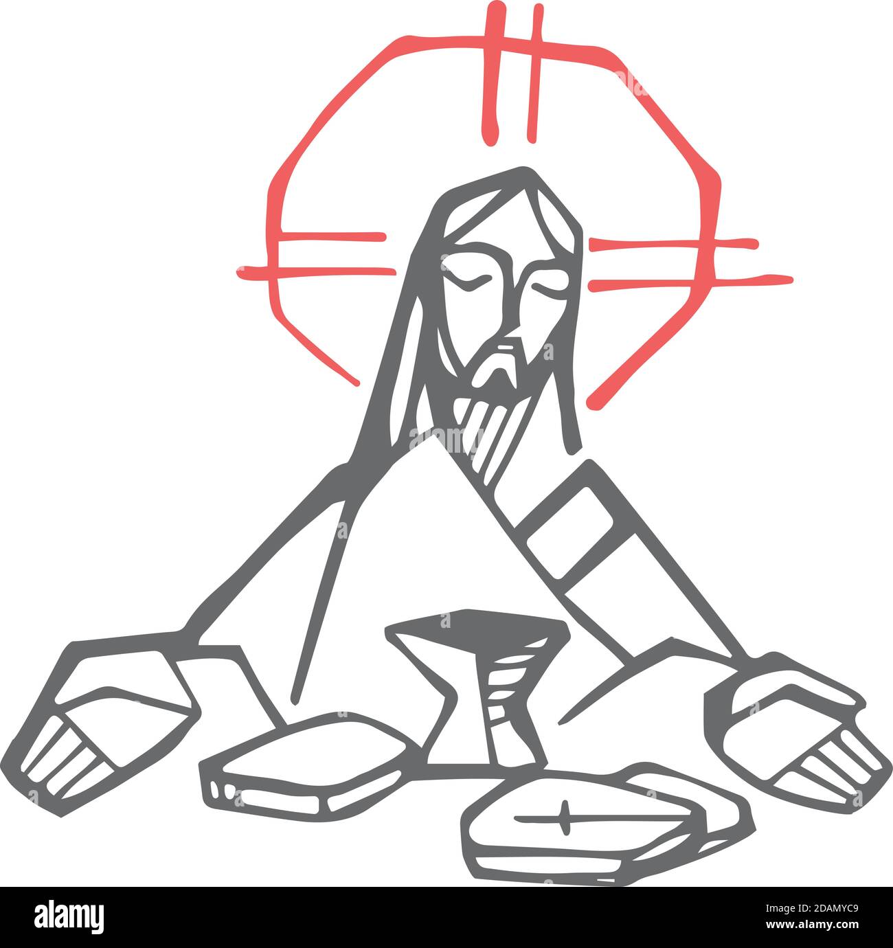 Hand drawn illustration or drawing of Jesus Christ at the last supper ...