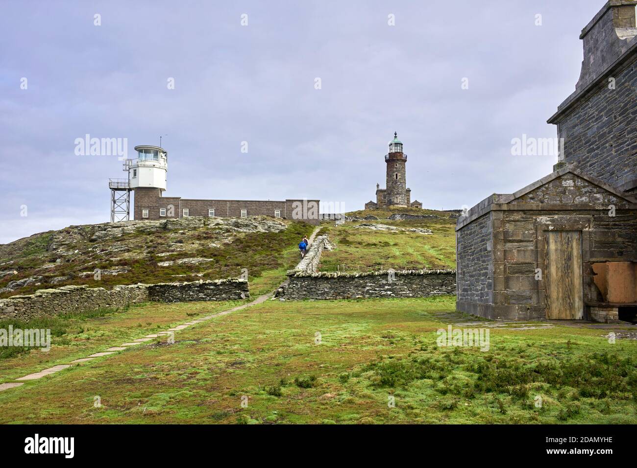Looking up at the 1968 automatic lighthouse on the Calf of Man housed ...