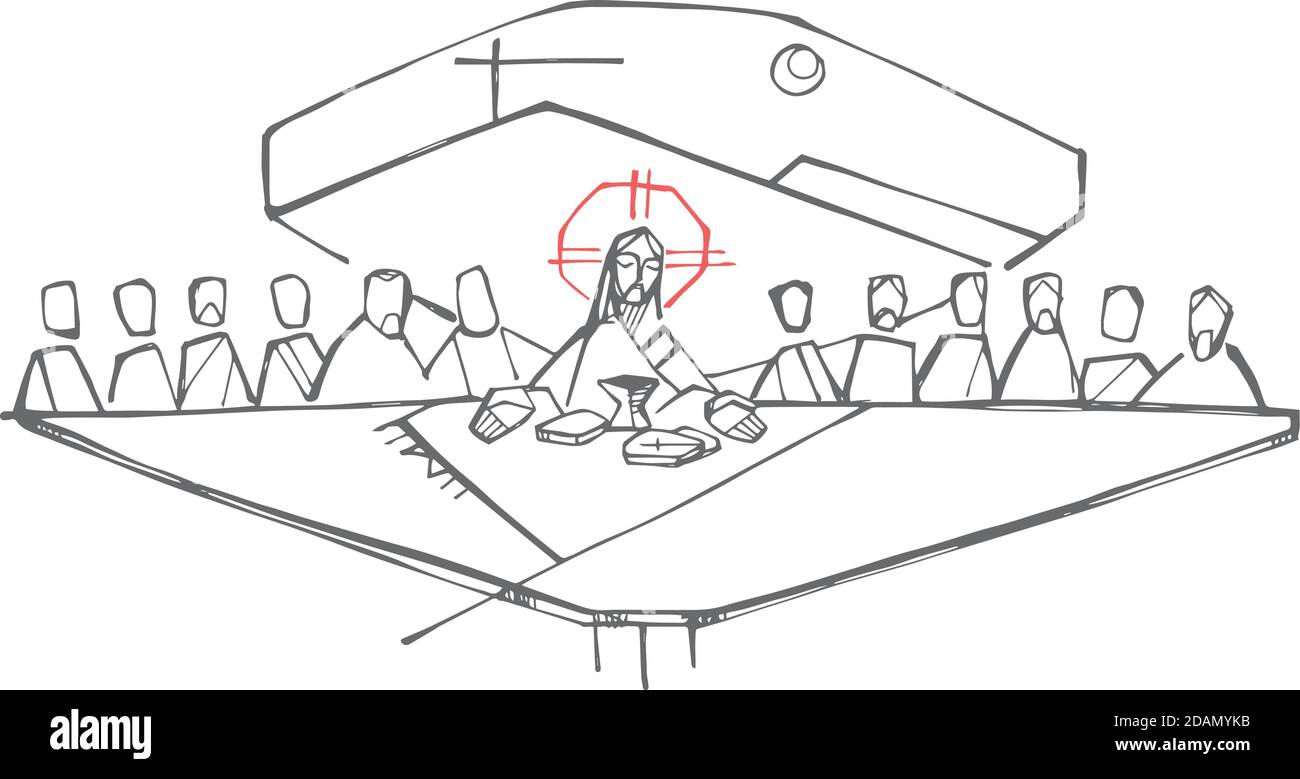 Hand drawn illustration or drawing of Jesus Christ and disciples at the ...