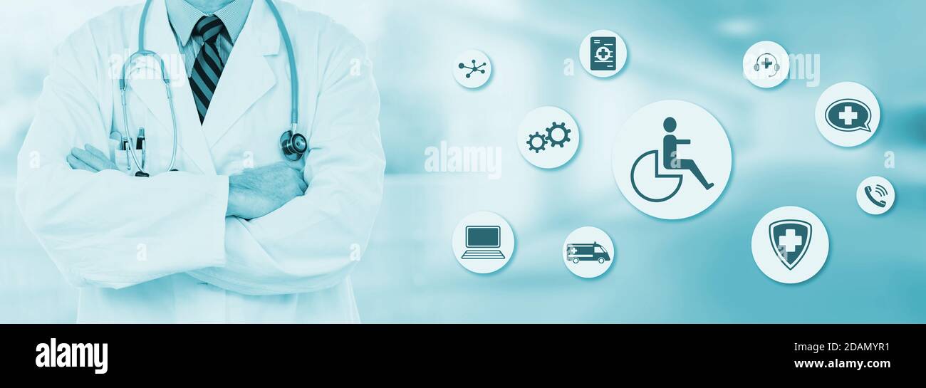 Concept of disability with doctor standing with arms crossed Stock ...