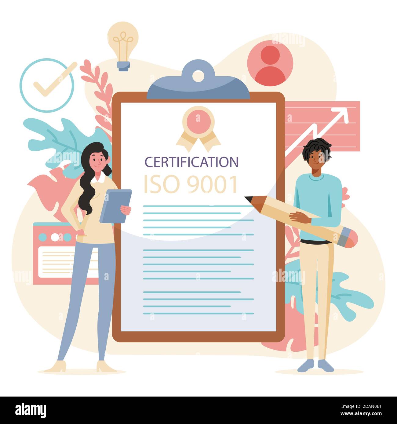 Iso certification illustration with people Vector illustration Stock ... Iso certification illustration with people Vector illustration Stock ...
