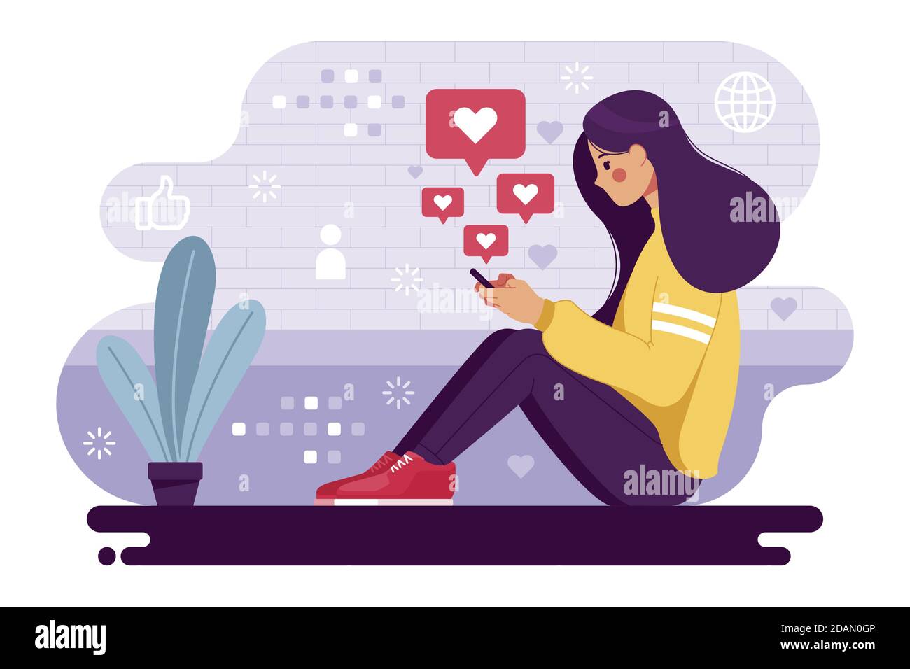 Woman addicted to social media Vector illustration Stock Vector Image ...
