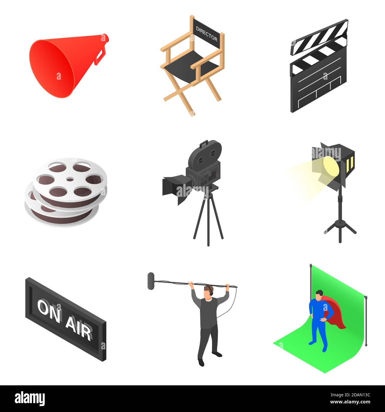 Set of icons on the theme of cinema. Film production and equipment for ...