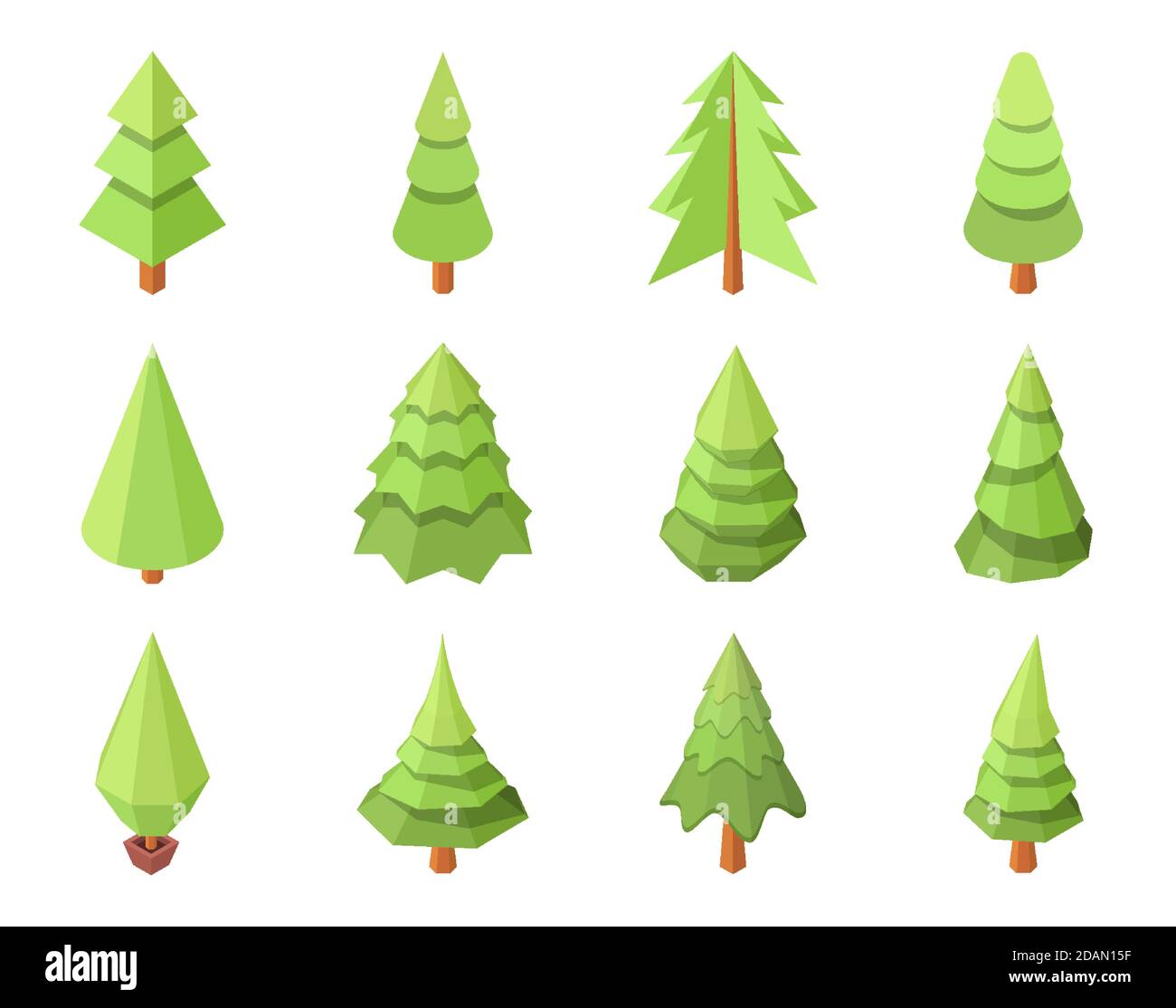 Set of isolated polygonal conifers on white background Stock Vector ...