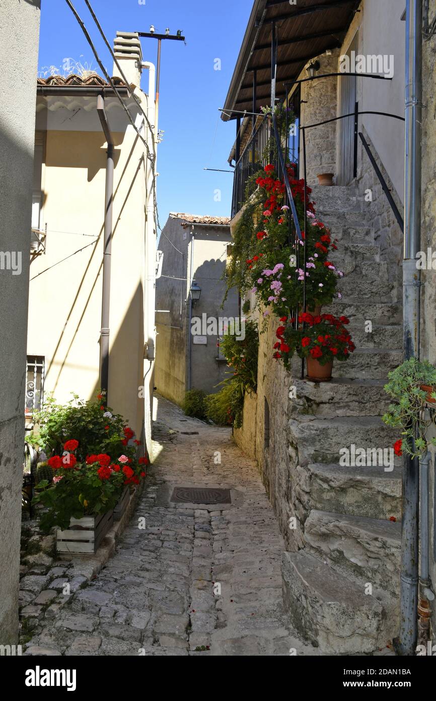 A narrow street among the old houses of Riccia, a medieval village in ...