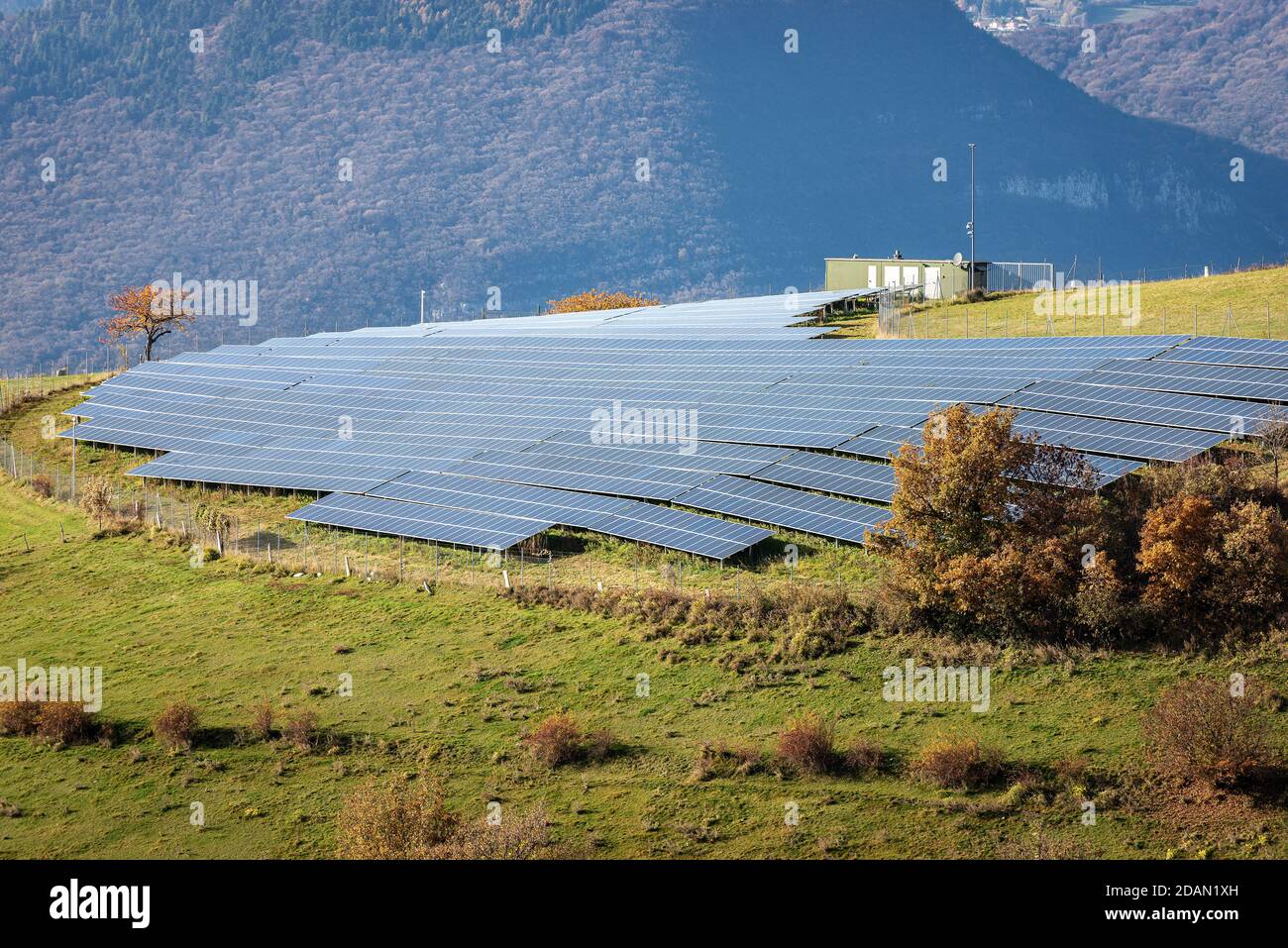 Solar power station in Italian Alps with many solar panels, Veneto ...
